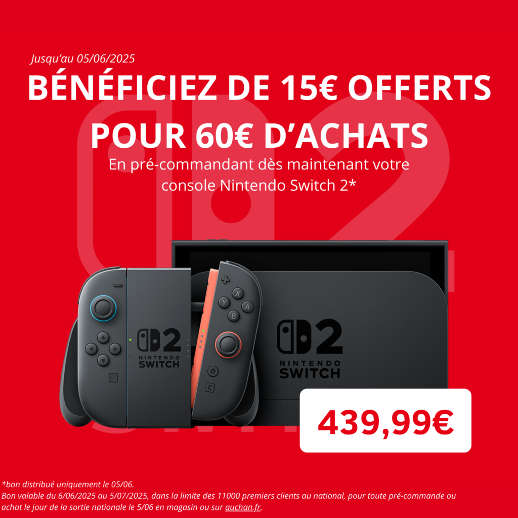 Précommandez la Nintendo Switch 2 chez Auchan et Recevez un Bon d'Achat de 15€ ! - Hypergames